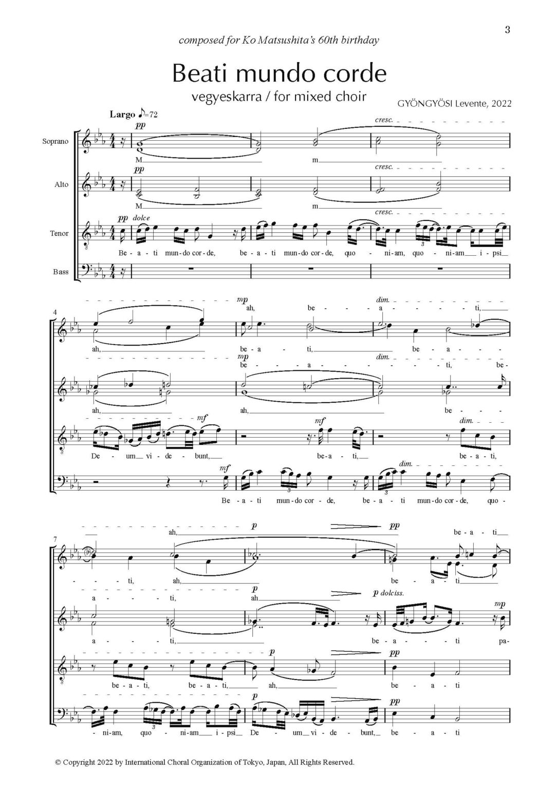 Beati mundo corde – 合唱楽譜の出版 −東京国際合唱機構−