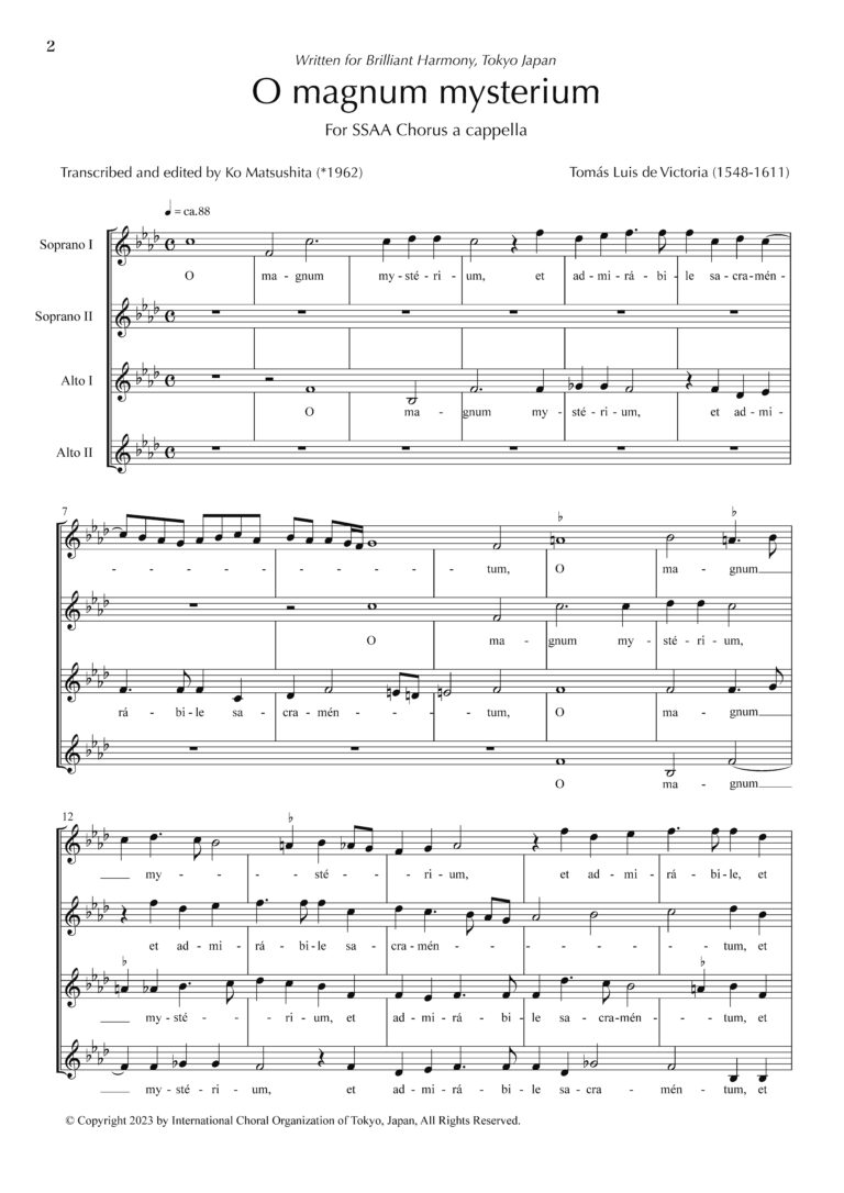O magnum mysterium(Victoria, SSAA) – 合唱楽譜の出版 −東京国際合唱機構−