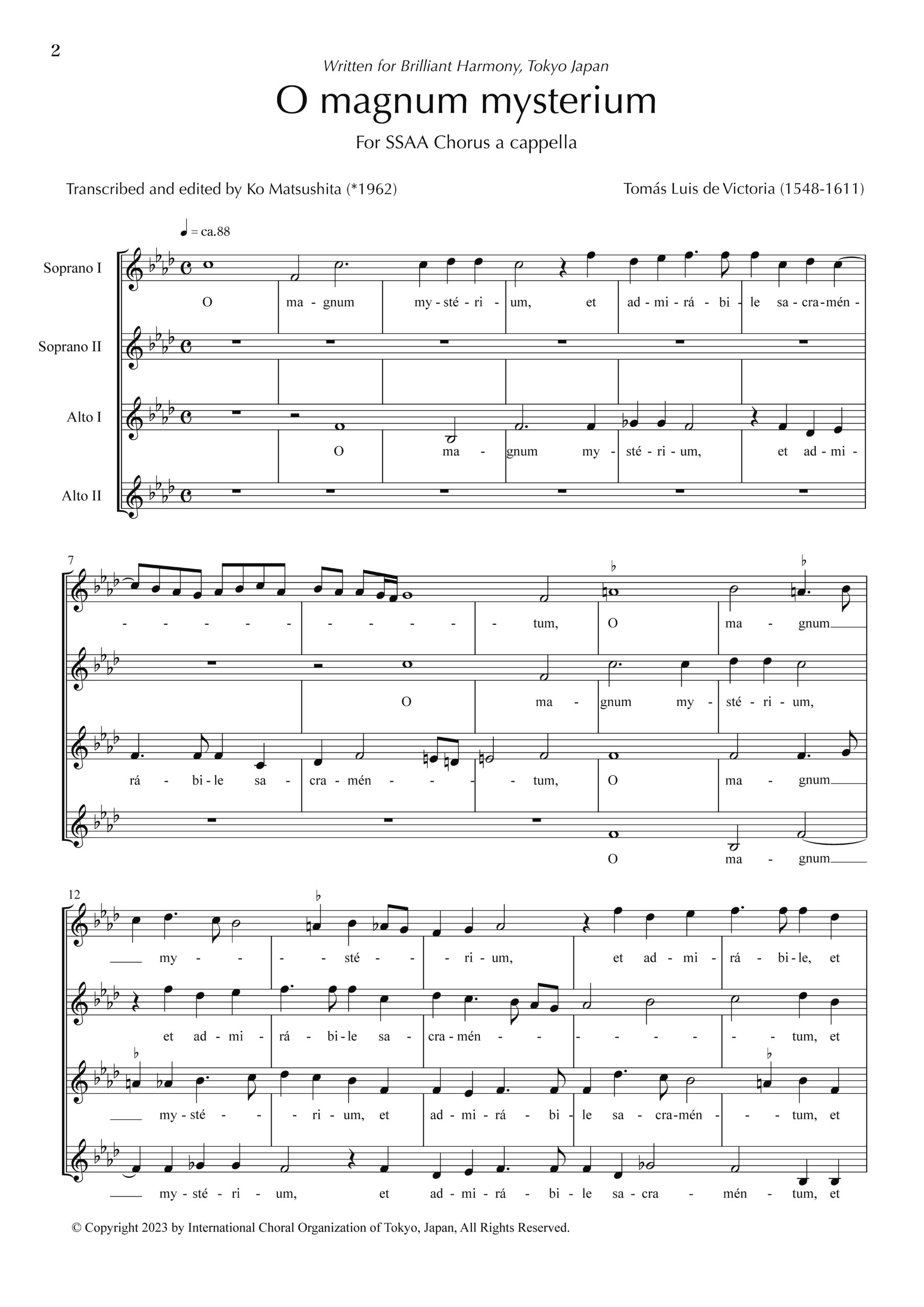 O magnum mysterium(Victoria, SSAA) – 合唱楽譜の出版 −東京国際合唱機構−