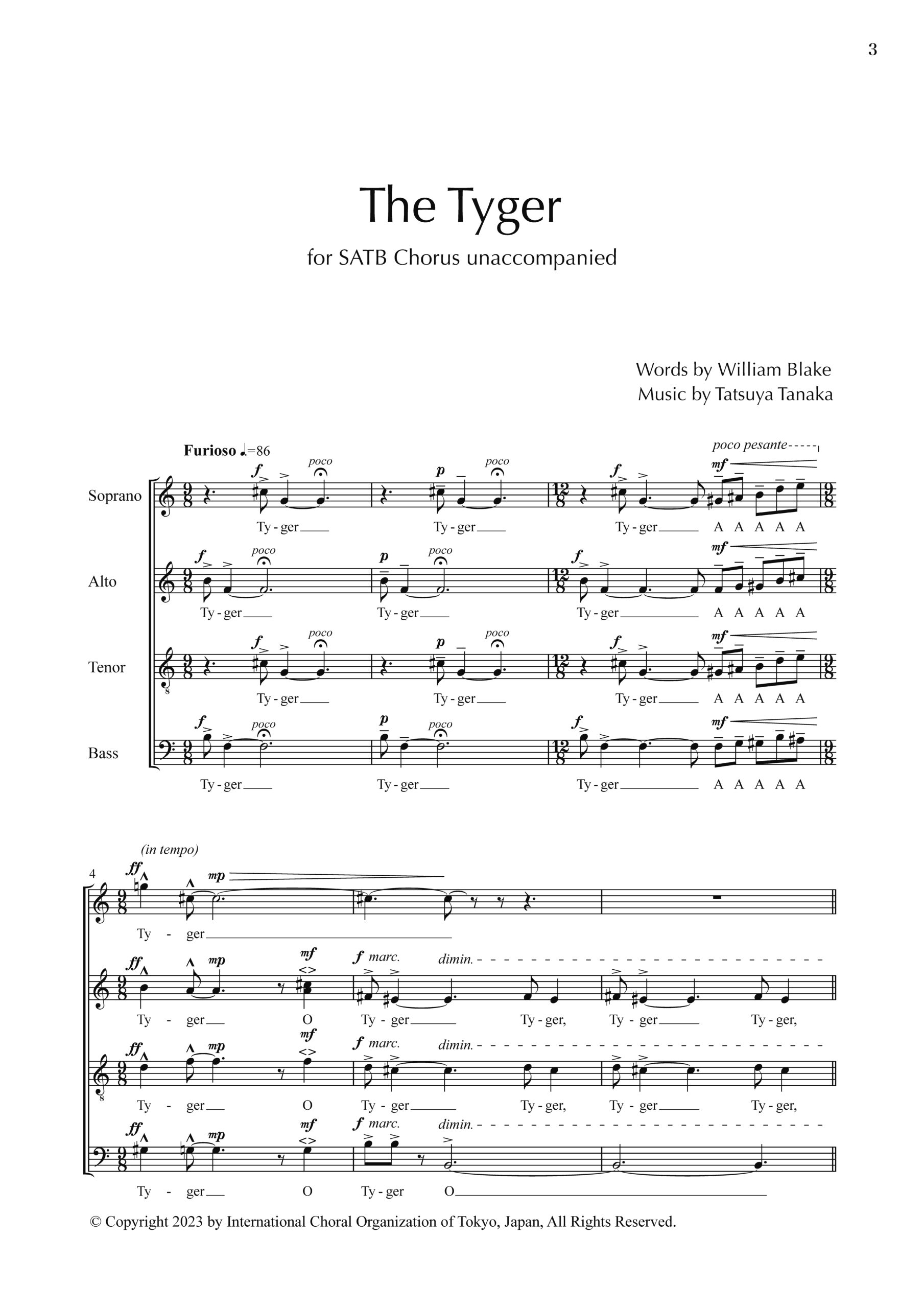 The Tyger – 合唱楽譜の出版 −東京国際合唱機構−