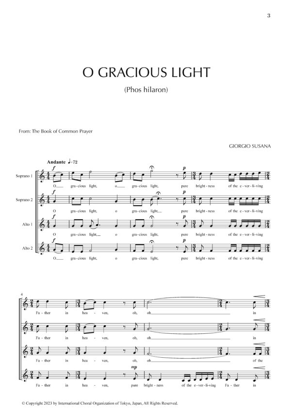O GRACIOUS LIGHT – 合唱楽譜の出版 −東京国際合唱機構−